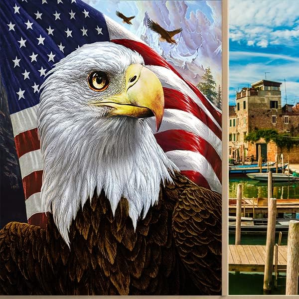 Amazon.com: Us Flag Eagle Stained Glass Film Vintage Oil Painting ...