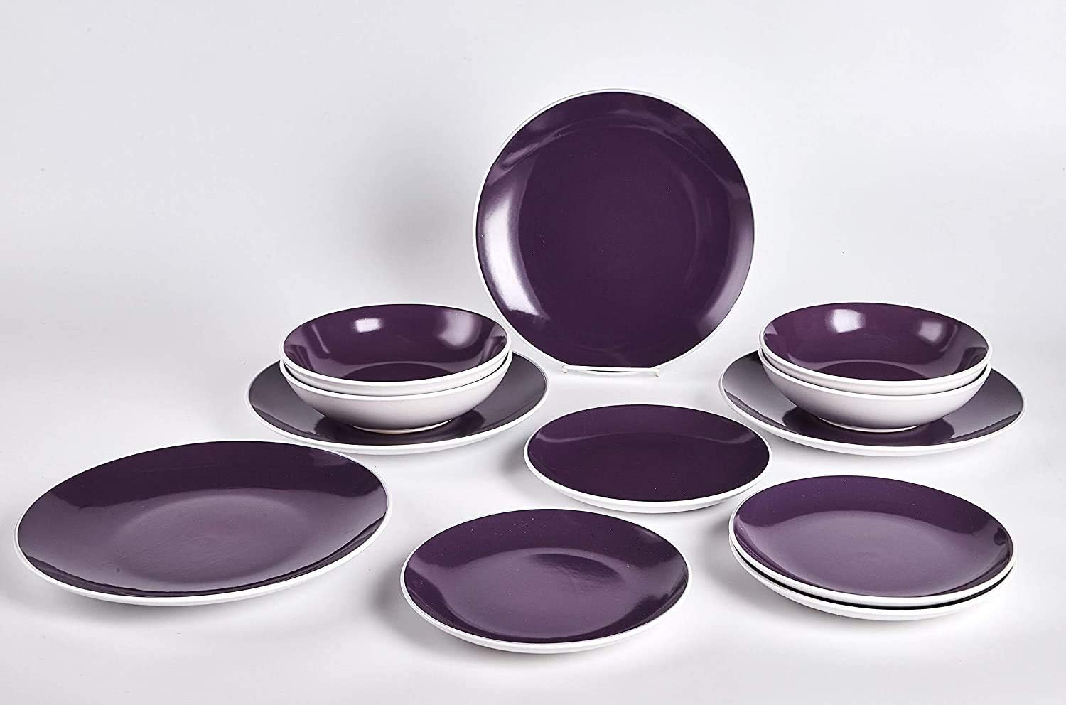 Amazon.com | HomeVss, Stoneware Coupe Shape 12pc Dinnerware Set ...