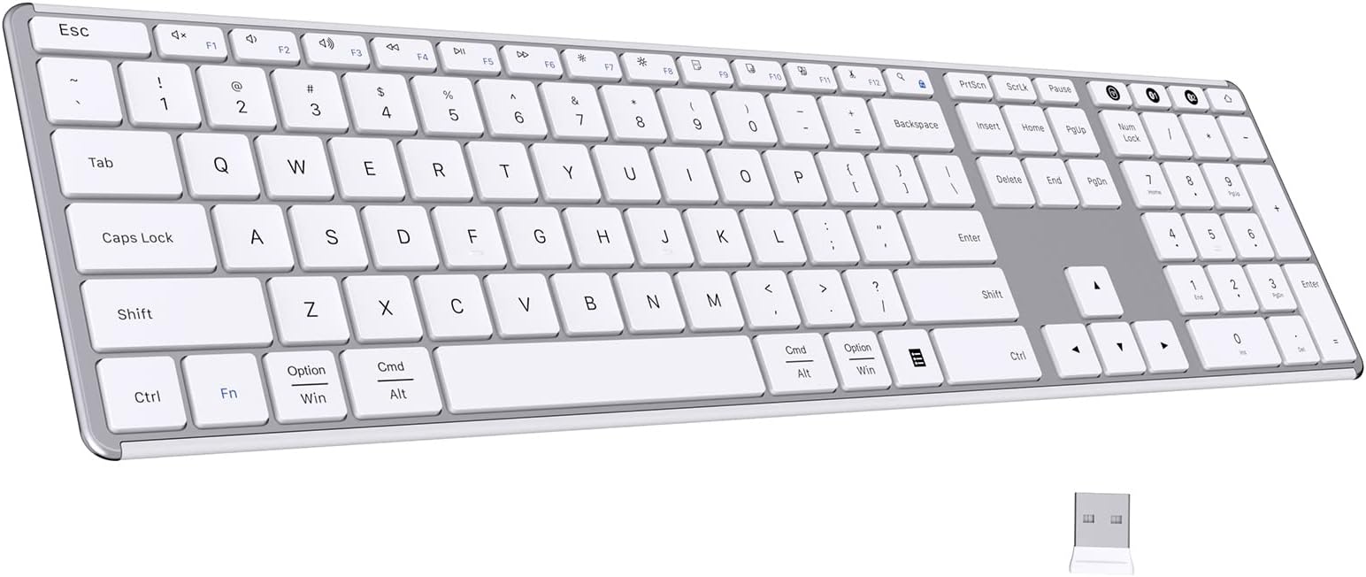 White Wireless Full Size Keyboard: Bluetooth Multi-Device USB Cordless ...