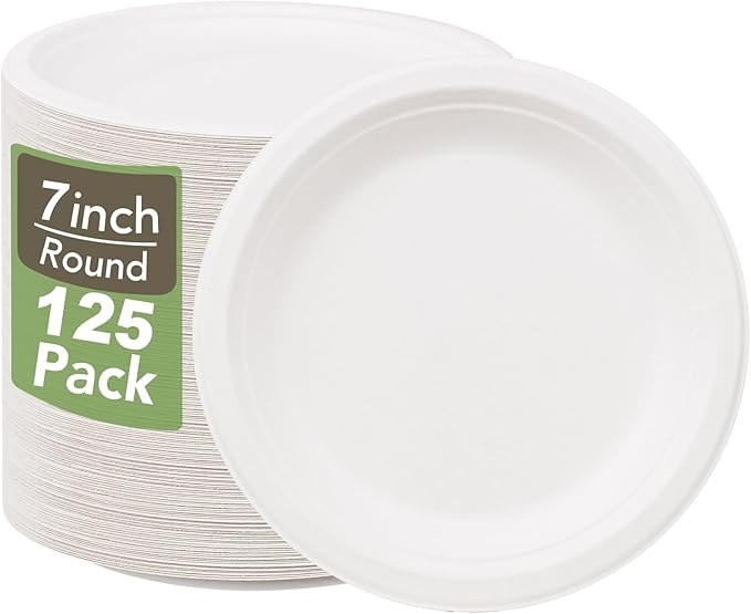 Amazon.com: WELLIFE 100% Compostable Paper Plates 7 Inch, 125-Pack ...