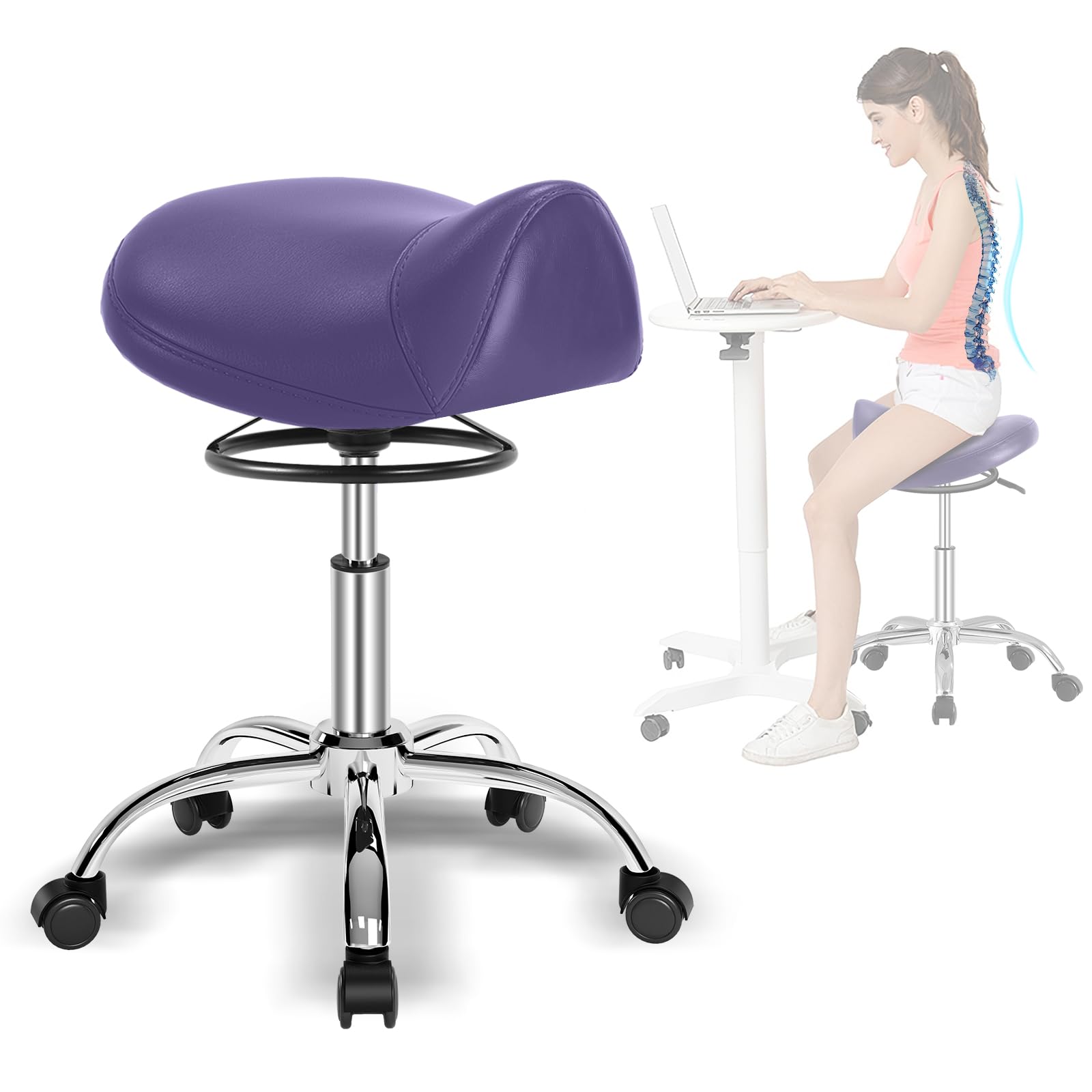 Amazon.com: Saddle Stool with Wheels 400 lbs Weight Capacity, Heavy ...