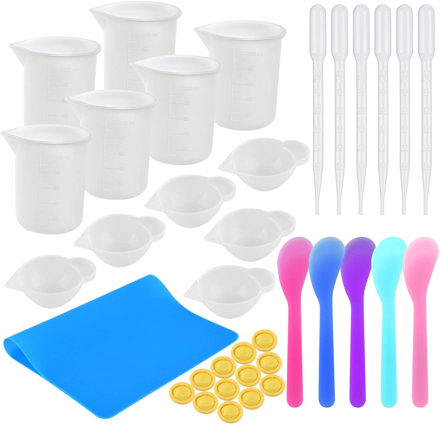 Coopay Silicone Resin Measuring Cups Tool Kit- 100ml Silicone Measuring ...