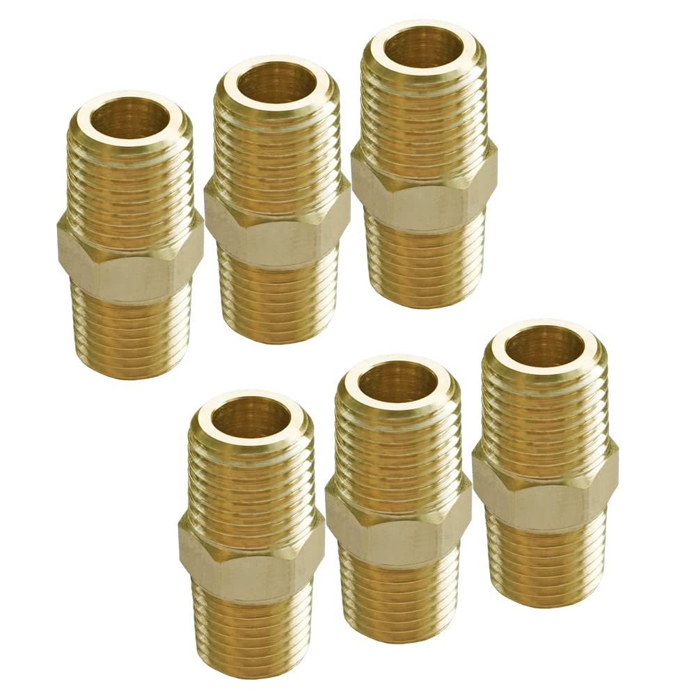 HQMPC Solid Brass Pipe Fitting Male Pipe, Hex Nipple Gas Connect ...