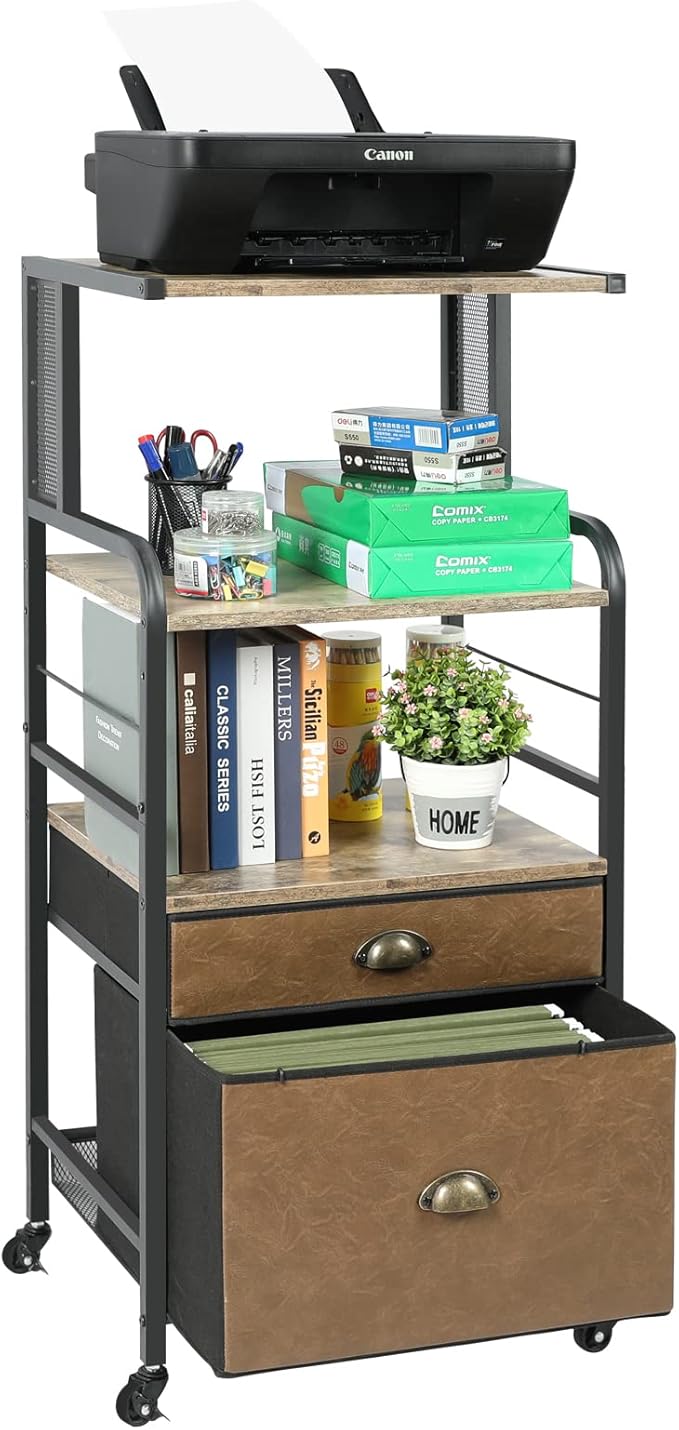Amazon.com: Mobile Printer Stand with File Cabinet, 3 Tier Movable ...