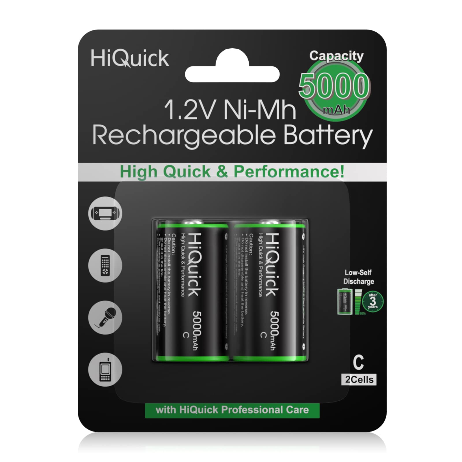 Buy HiQuick C Size Rechargeable Batteries 5000mAh, Huge Capacity ...
