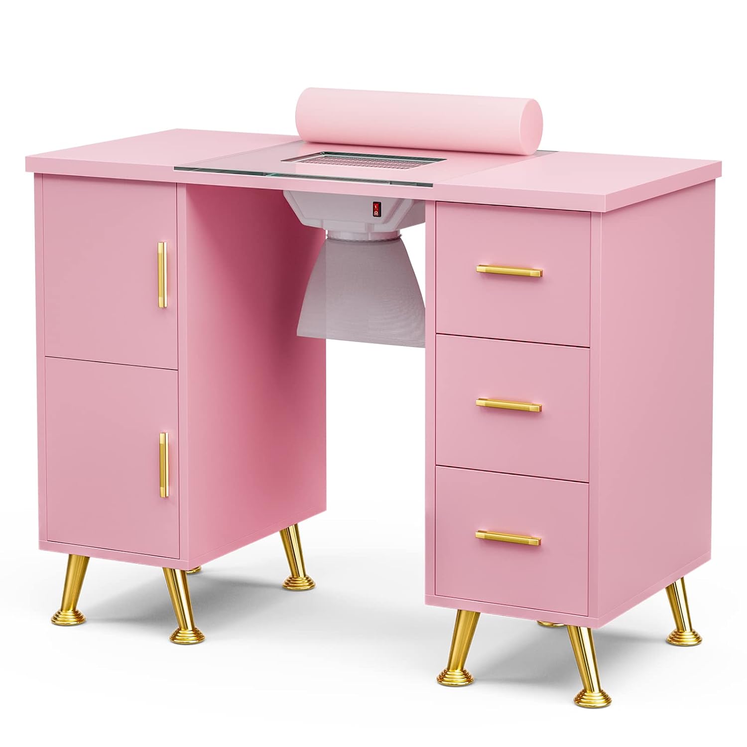 Amazon.com: Paddie Manicure Table Nail Desk for Nail Tech, Glass Top ...