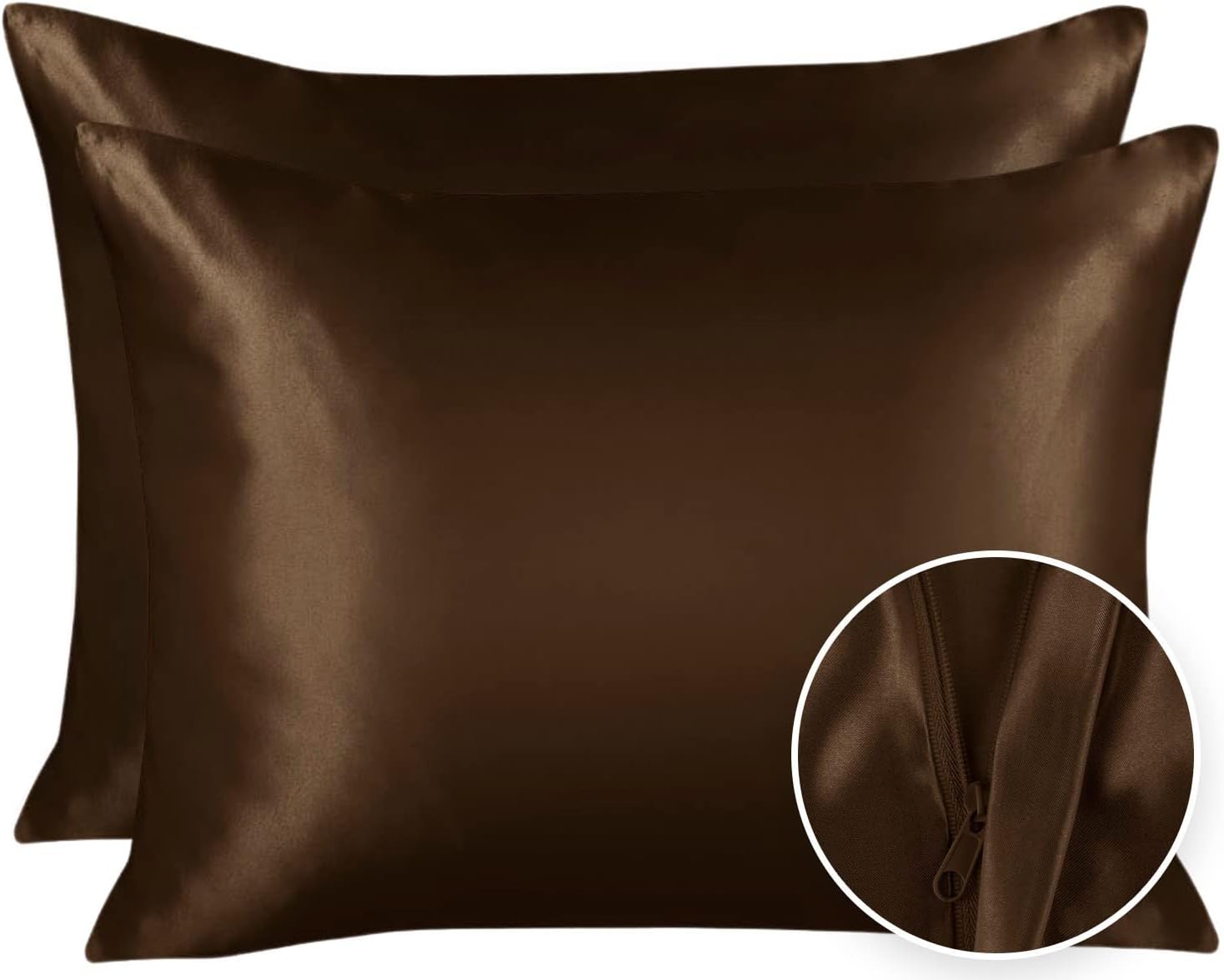Amazon.com: BLISSFORD Brown Satin Pillowcase with Zipper, for Hair and ...