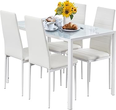 Amazon.com - paonne Marble Glass Dining Table Set for 4 Comapct 5 ...
