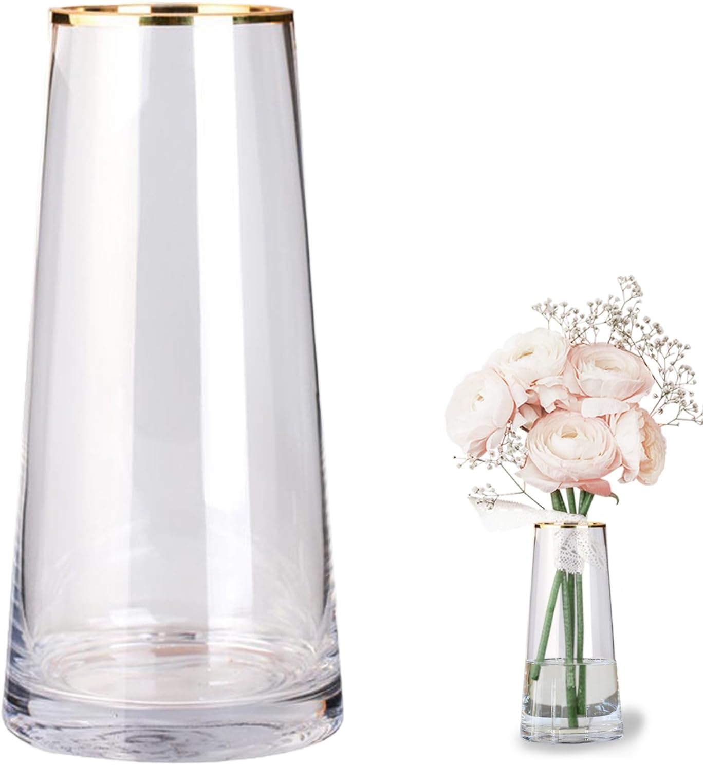 Amazon.com: Gold Rimmed Clear Glass Vases for Flowers,Flower Vase ...