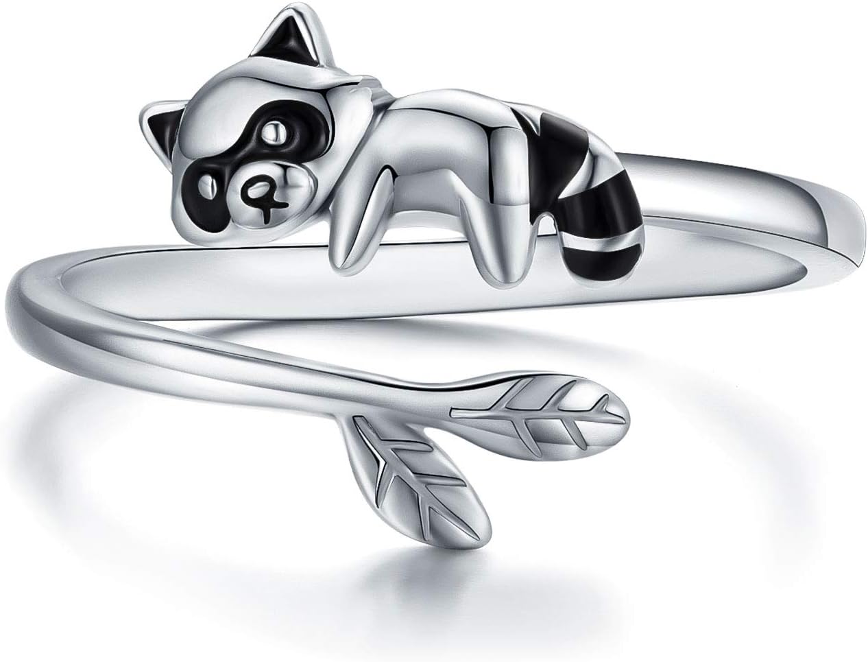 CHENGHONG Raccoon Ring 925 Sterling Silver Adjustable Open Ring Cute ...