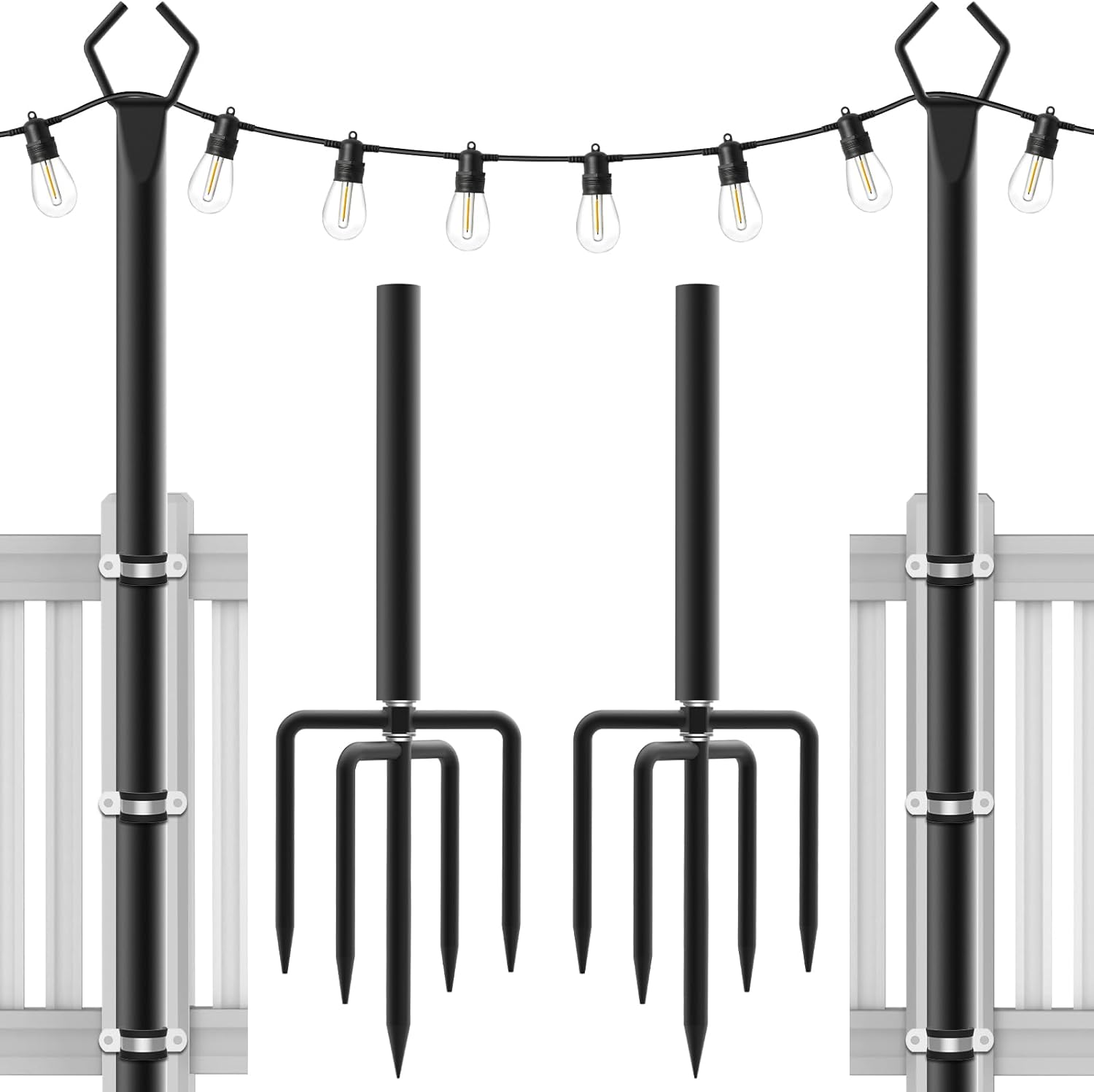 AILBTON 10Ft String Light Poles,2 Pack Light Poles for Outside Lights ...