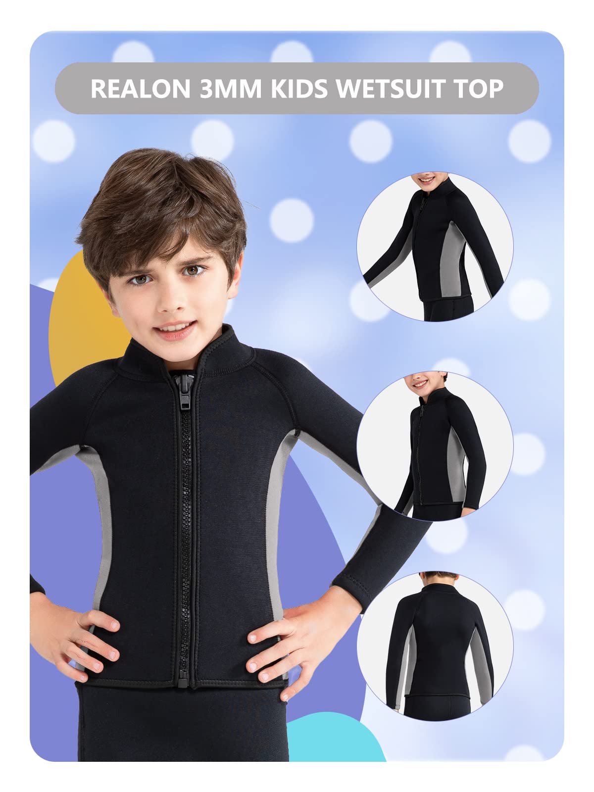 Snapklik.com : Kids Wetsuit Top For Boys 3mm Neoprene Jacket Long ...