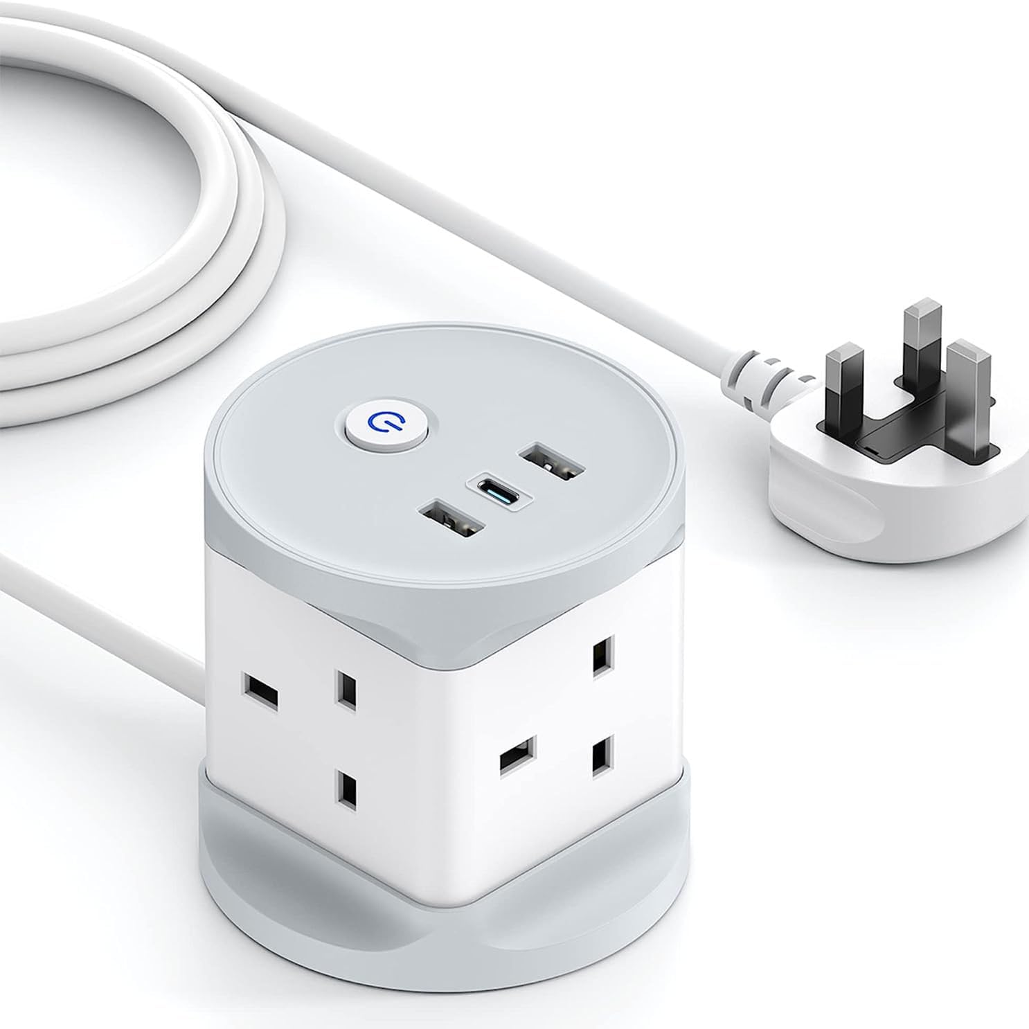 Baykul Extension Lead Cube Power Strip with 3 USB Ports (5V/2.4A) 4 Way ...