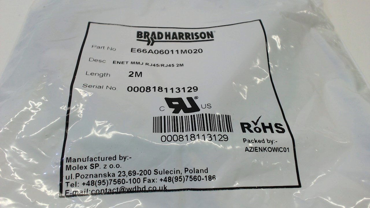Amazon.com: BRAD HARRISON E66A06011M020 ETHERNET CABLE MMJ RJ45/RJ45, 2 ...