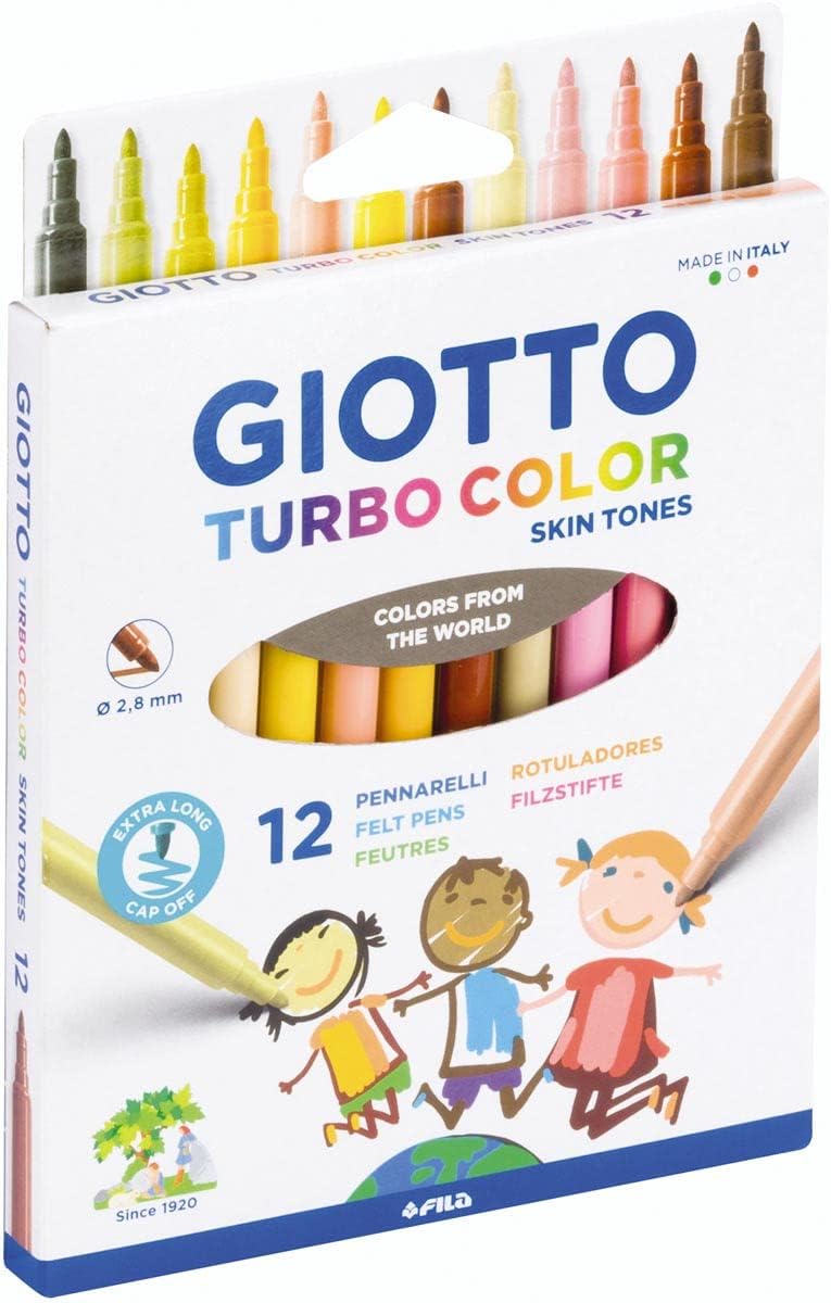 GIOTTO Turbocolor Felt Tip Fibre Pens, Fine Tip Nib 2.8mm, 12 Skin Tone ...