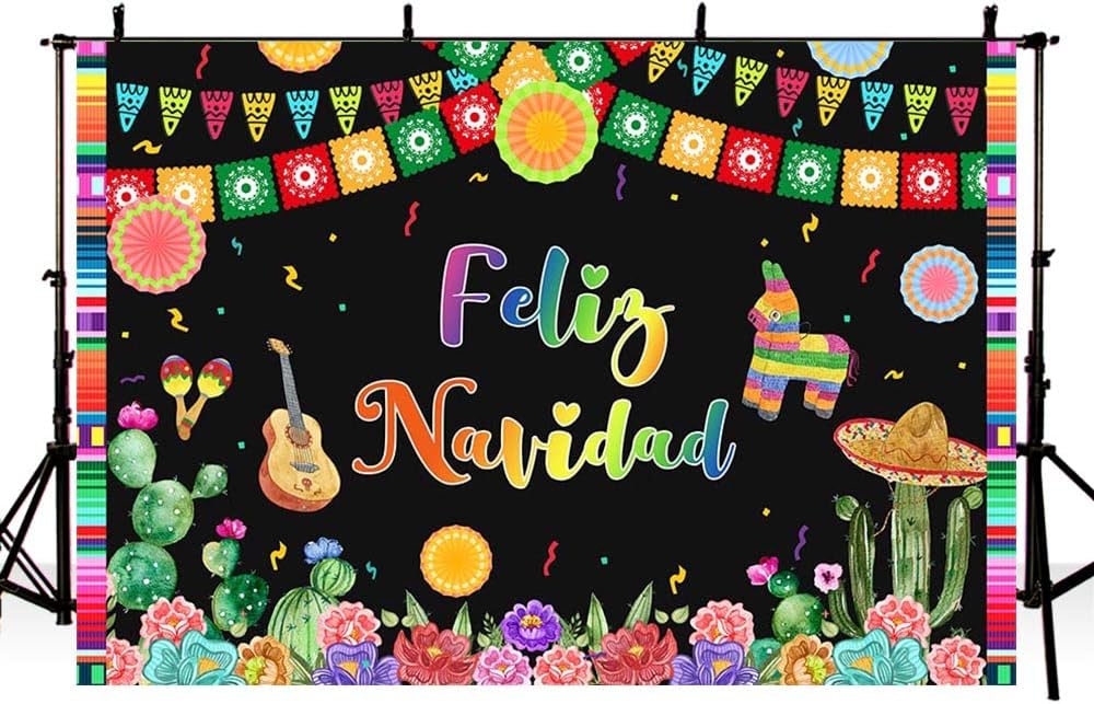 Amazon.com : AIBIIN 7x5ft Feliz Navidad Backdrop Mexican Merry ...