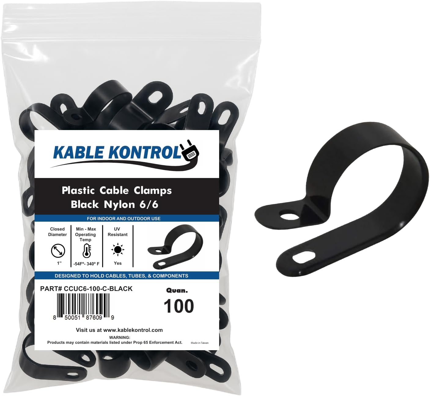 Amazon.com: Kable Kontrol Nylon Cable Clamps – R‑Type 1″ Diameter – 100 ...