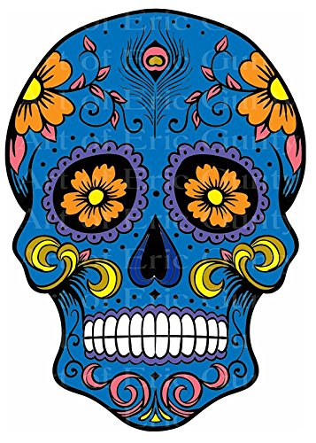 Amazon.com: 1/8 Sheet - Blue Sugar Skull Halloween Birthday - Edible ...