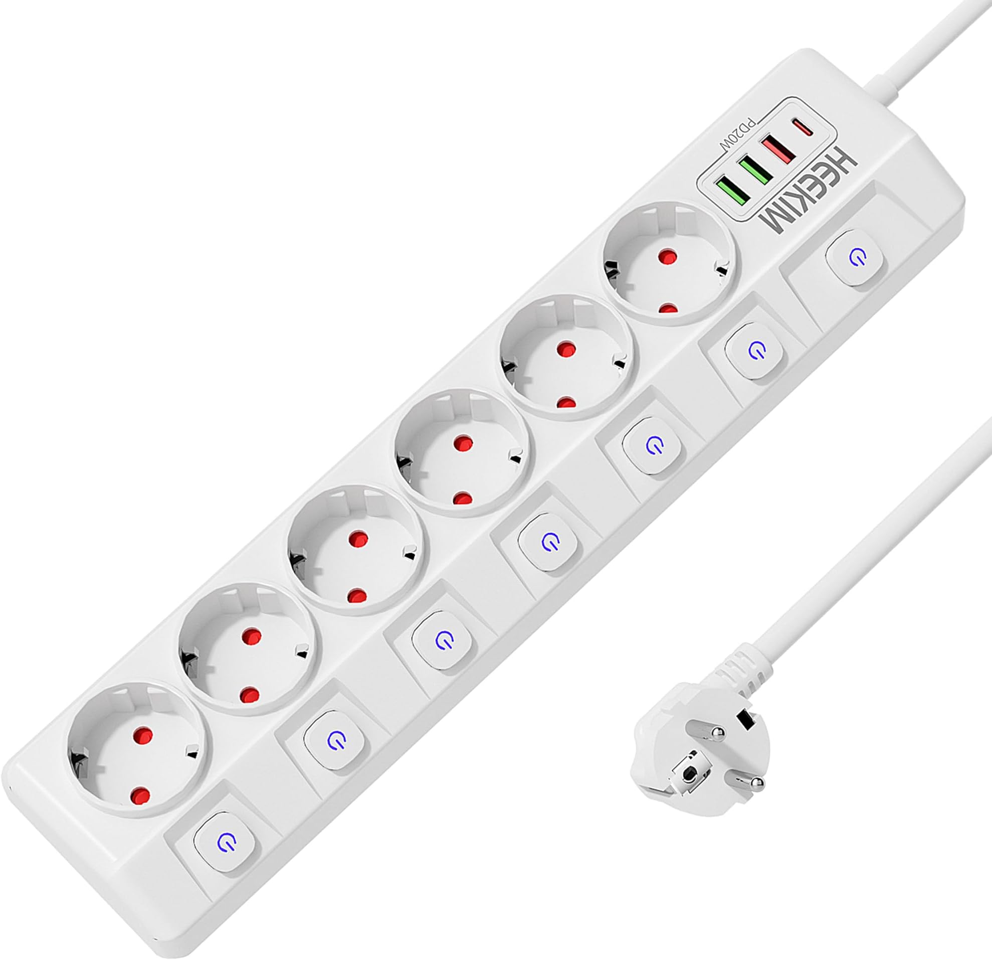 Multiprise 6 Prises, 7 Interrupteurs, 3 Ports USB-A et 1 Port USB-C ...