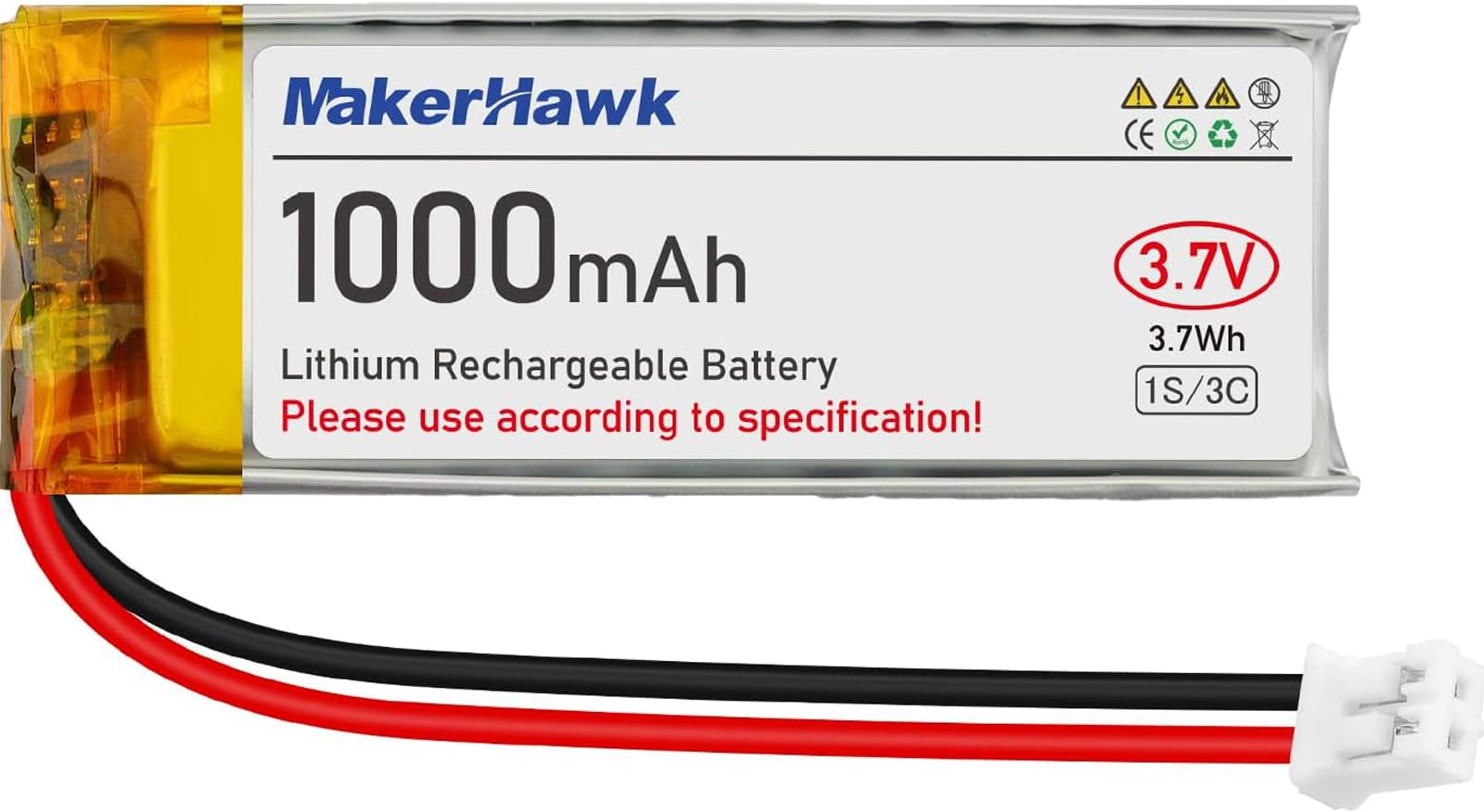 Snapklik.com : MakerHawk 3.7V 1000mAh LiPo Battery Rechargeable 1S 3C ...