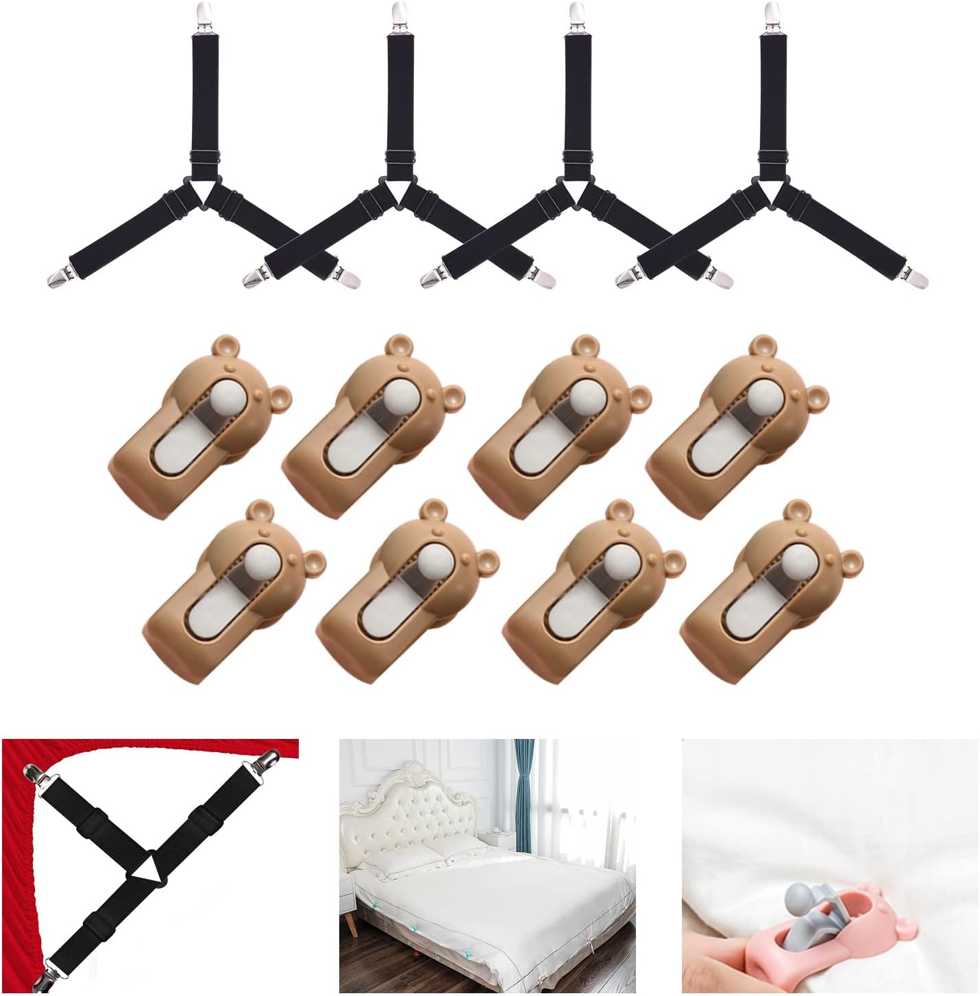 Amazon.com: MUCO 4 Pack Bed Sheet Holder Straps & 8 Pcs Quilt Clips ...