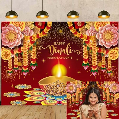 Amazon.com : Happy Diwali Backdrop 8x6FT Deepavali Decorations Diwali ...