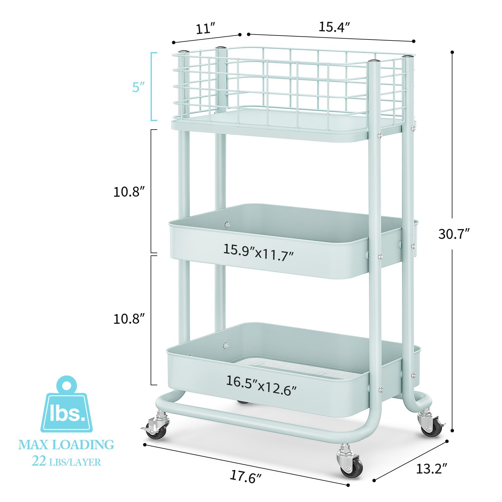 Snapklik.com : KINGRACK 3 Tier Rolling Cart, Metal Mobile Storage Shelf