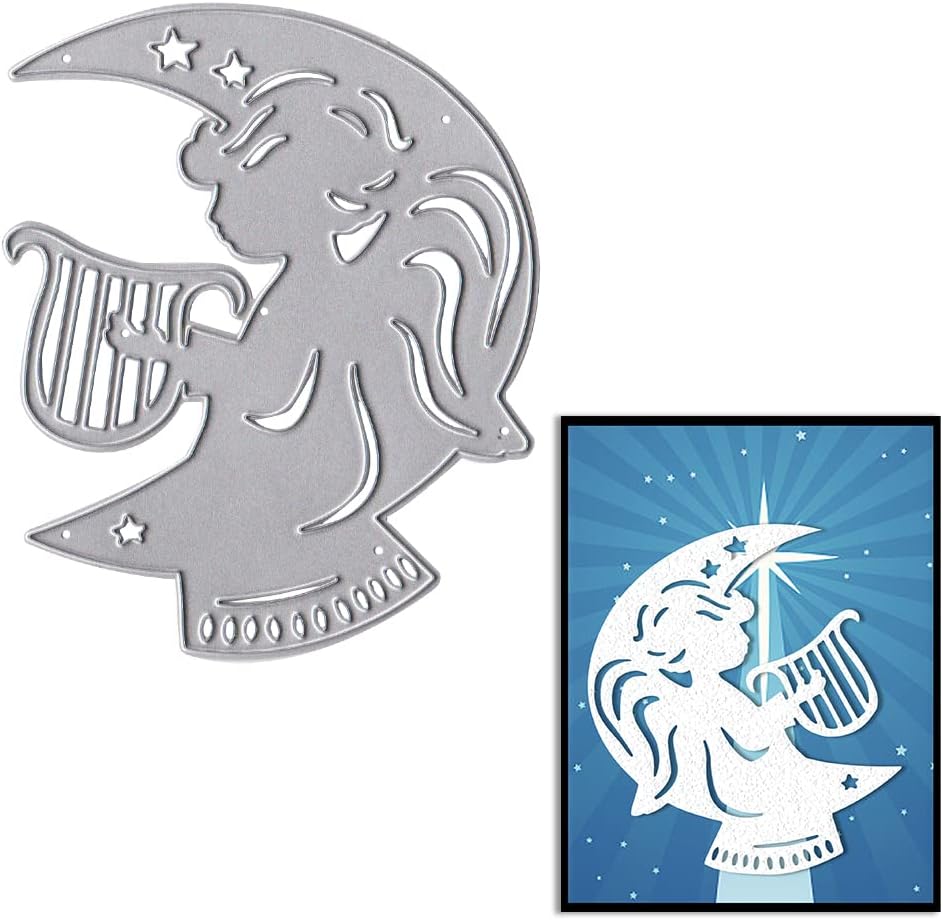 Amazon.com: Moon Angel Metal Cutting Dies for Card Making, Cherub Harp ...