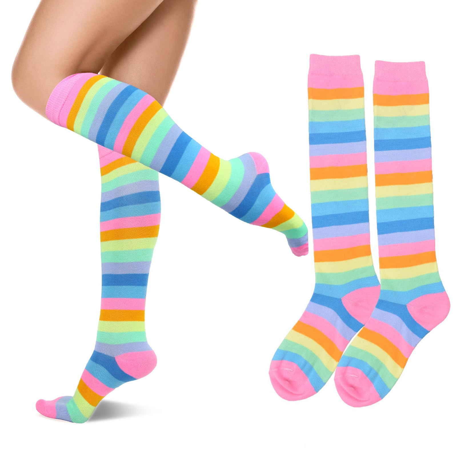 Amazon.com: woosnscly Rainbow Knee High Socks for Women Teen Girls ...