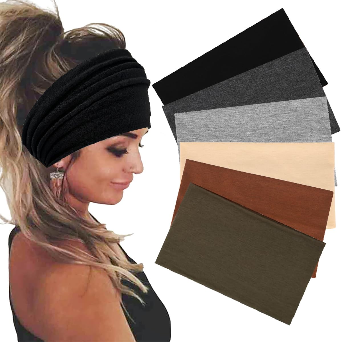 Amazon.com : 6 Pack Extra Wide Headbands For Women Stretch Headband Boho Head Bands Women's Hair ...