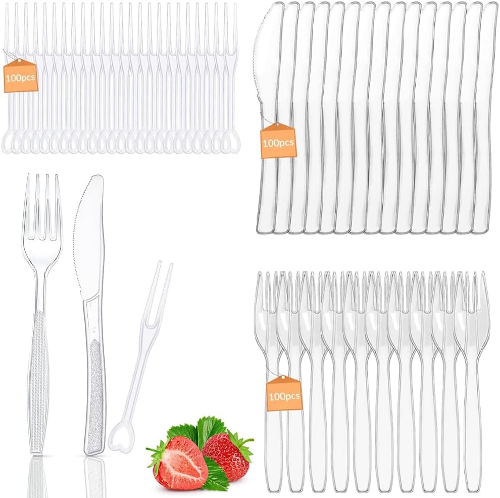 Heavy Duty Reusable Clear Plastic Cutlery Set, 300 PCS Clear Reusable ...