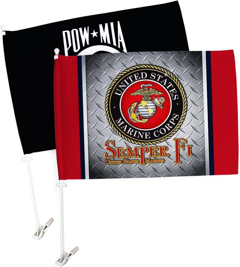Amazon.com : Marine Corps Car Flag US Semper Fi POW MIA Flags Pack ...