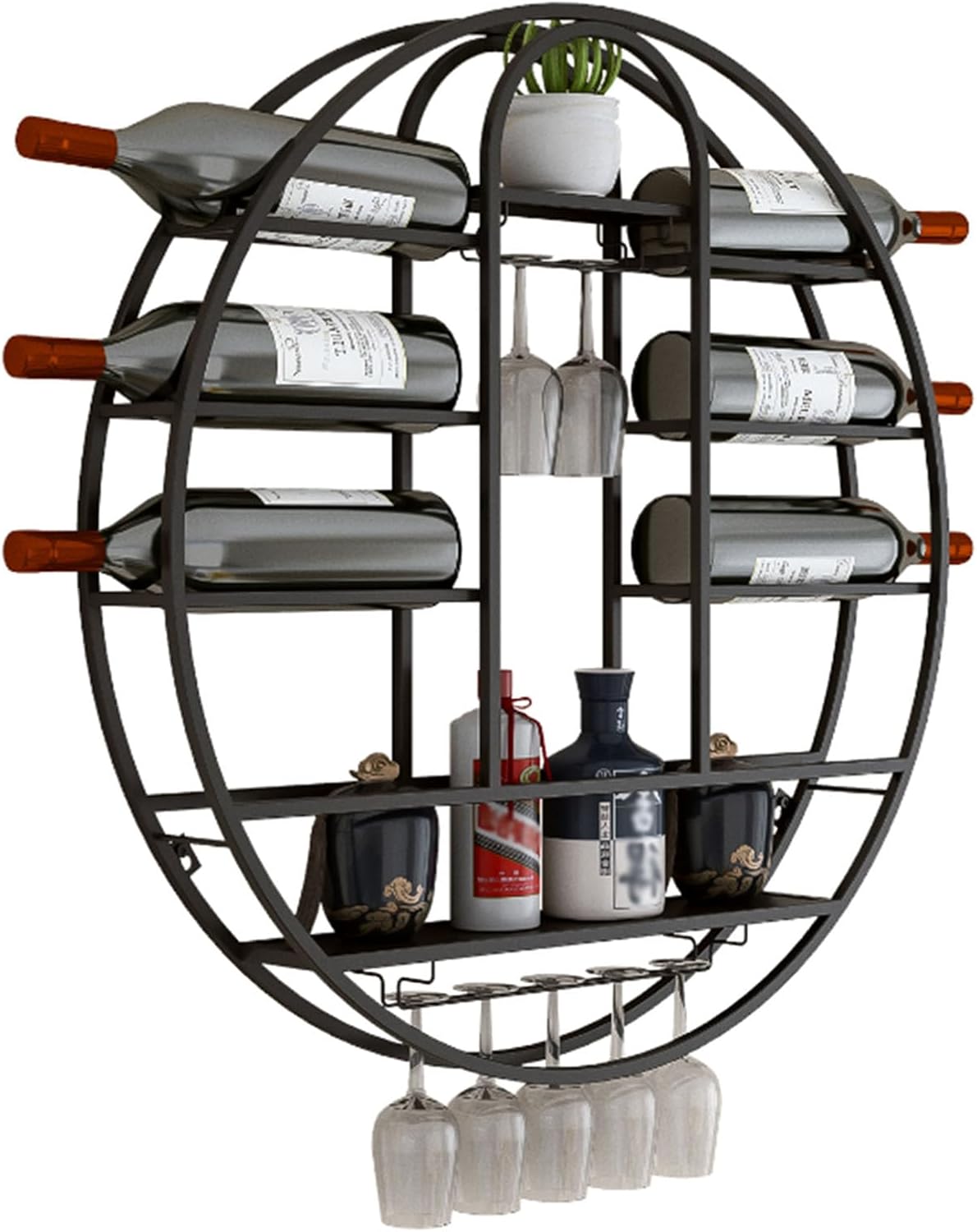 Amazon.com: Wine Rack Wall Mounted Round Industrial Liquor Bar Display ...