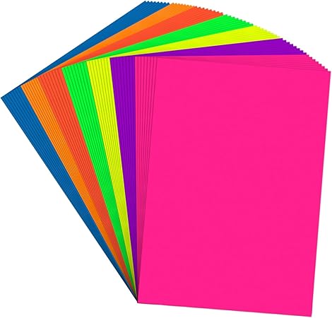 Amazon.com : Colored Cardstock 5 in x 7 in,56 Sheet Fluorescent Neon ...
