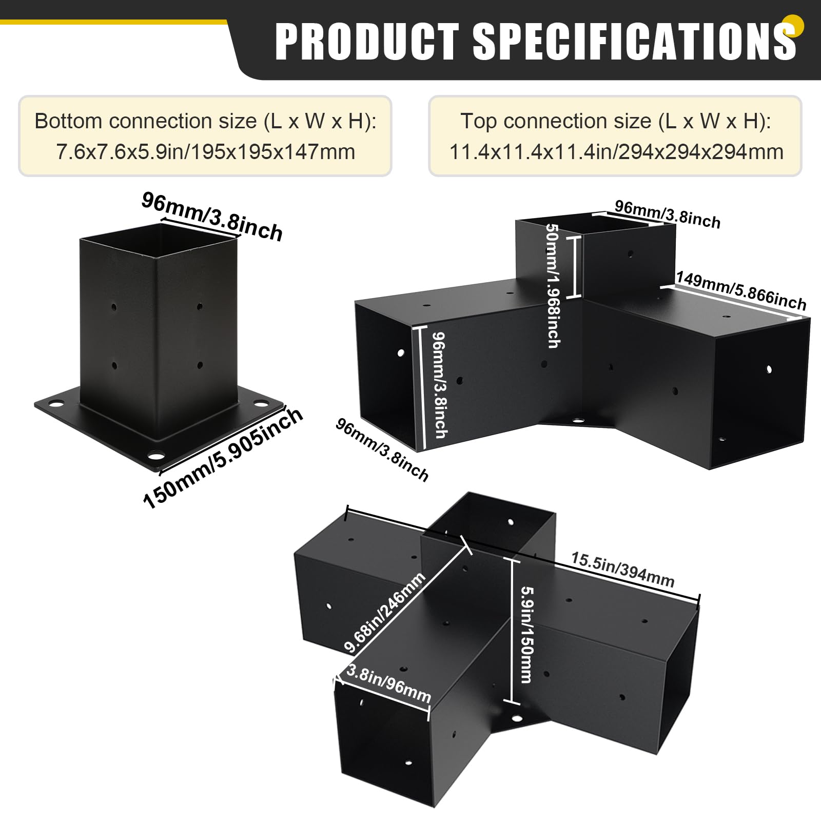 Snapklik.com : Kinchoix 4x4 Woodworks Pergola Brackets Kit - 3-Way & 4 ...