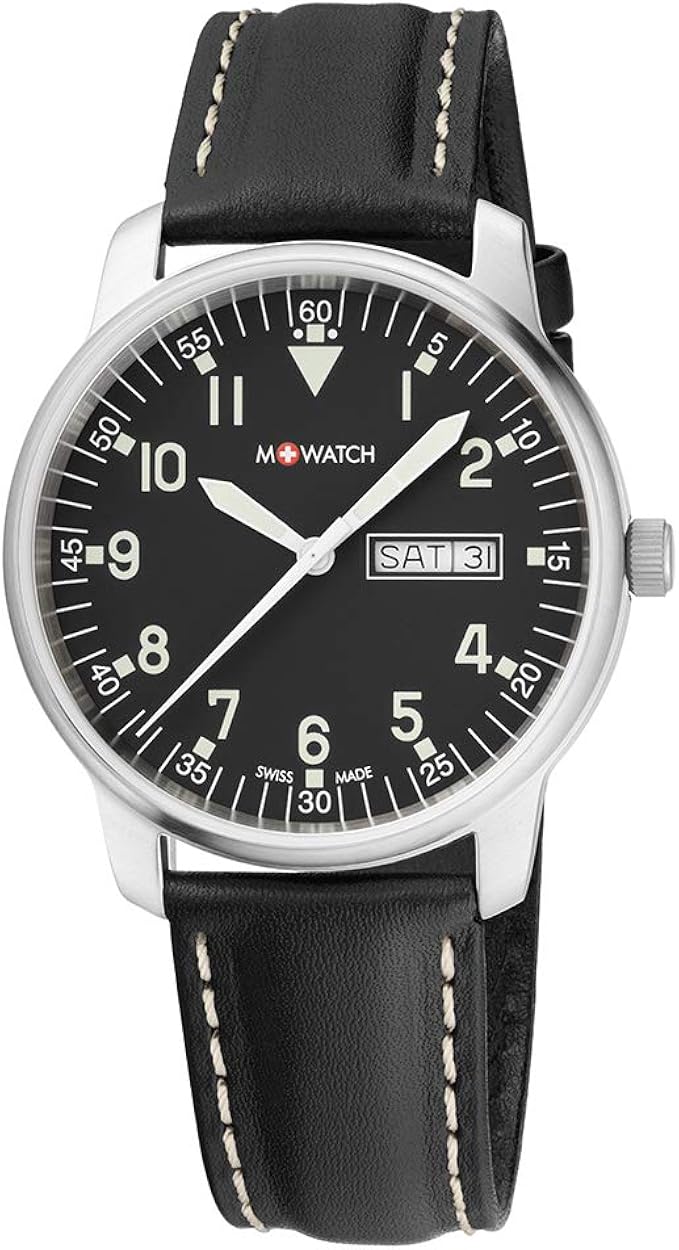 M WATCH Swiss Made Aero Men's Watch, Black Dial with Date Function ...