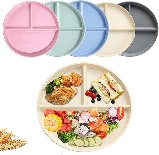 Amazon.com | LRUUIDDE Unbreakable Divided Dinner Plate Set of 5, Wheat ...
