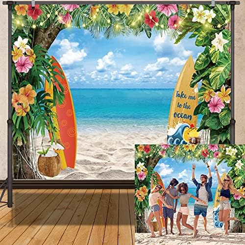 Amazon.com : Summer Hawaiian Beach Backdrop Tropical Palm Leaf Flowers Sky Sea Ocean Surfboard ...