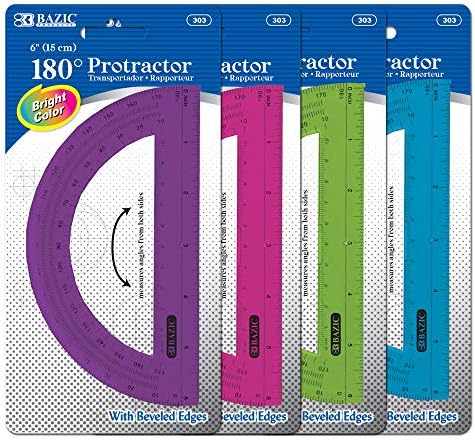 Amazon.com : BAZIC Protractor Semicircular 6 Inch 180 Degrees, Plastic ...