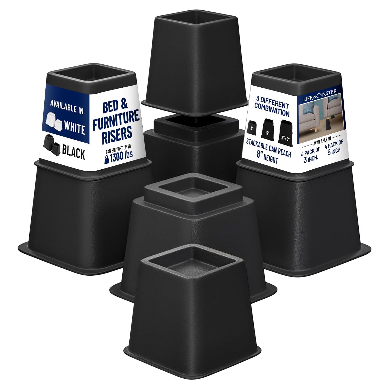 Furniture Riser Set - 8 Pieces Non-Slip Design Furniture Leg Riser fits ...