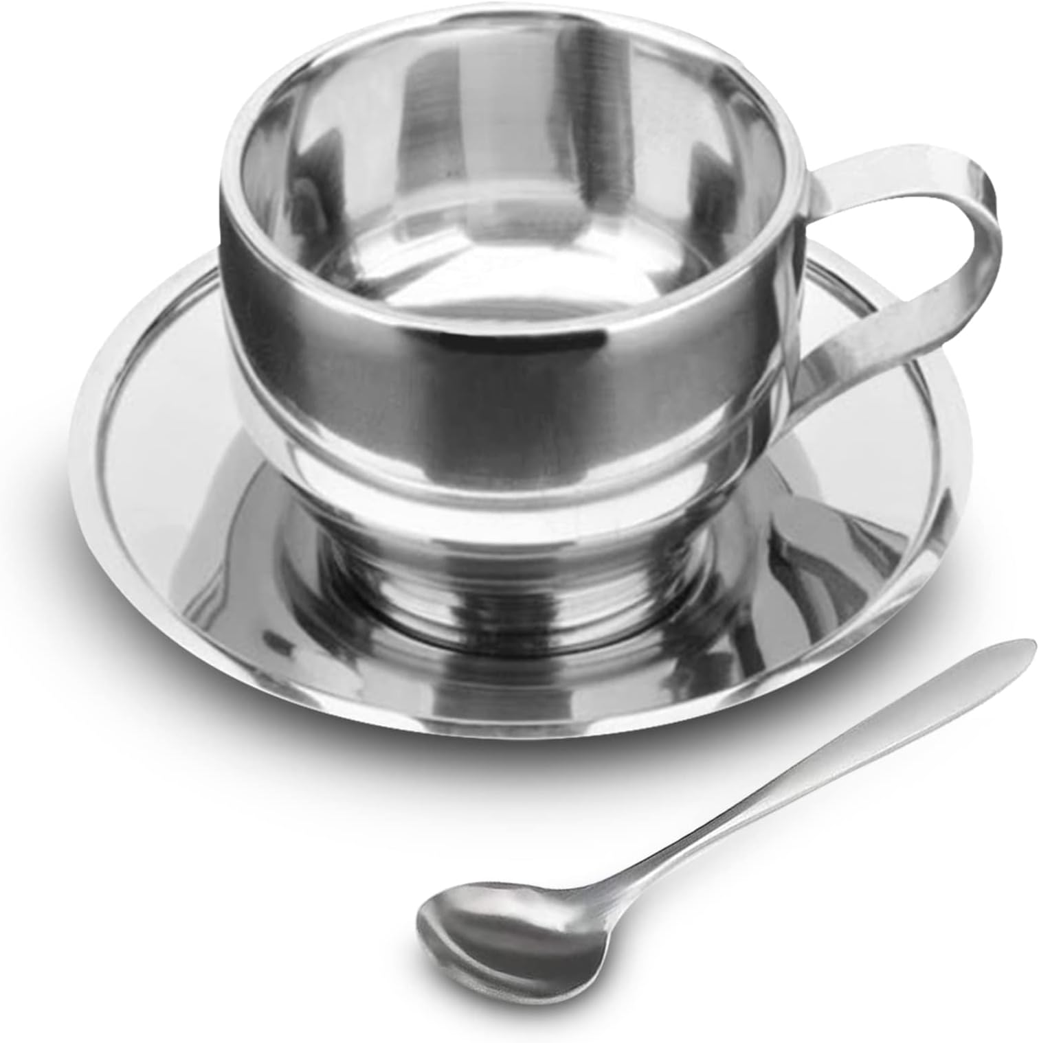 Amazon.com | Modern haze Stainless Steel Cup with a Saucer & Spoon ...