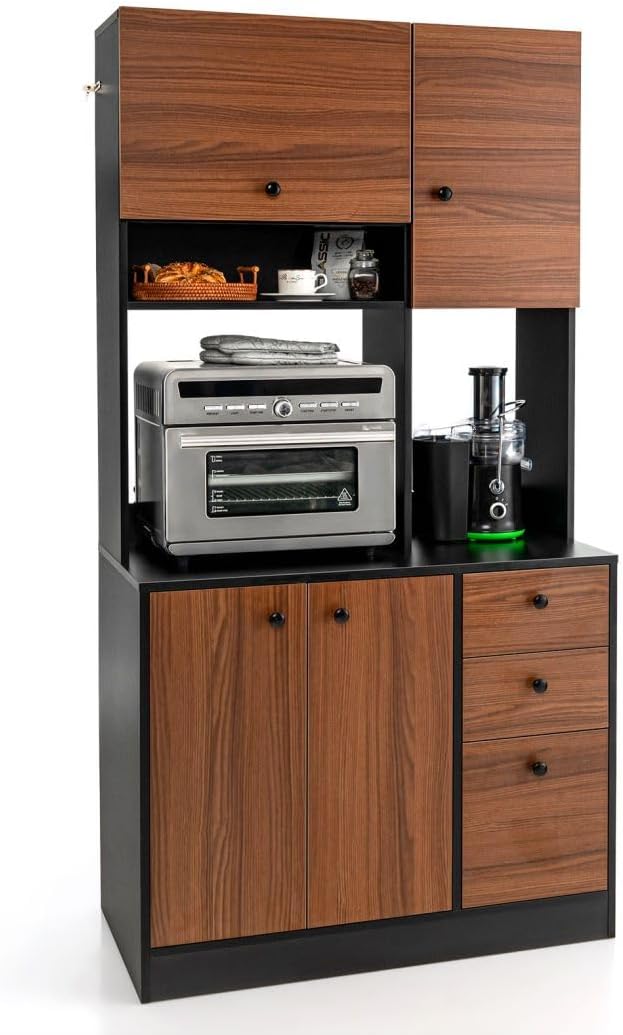 TANGZON Tall Kitchen Cupboard, 180cm Pantry Storage Cabinet with ...