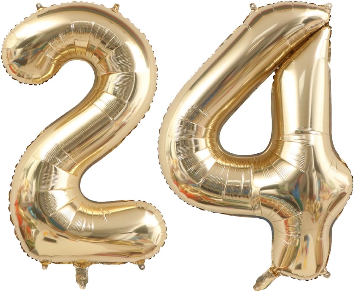 Amazon.com: 40 Inch Light Gold 24 Numbers Balloons White Gold Giant 24 ...