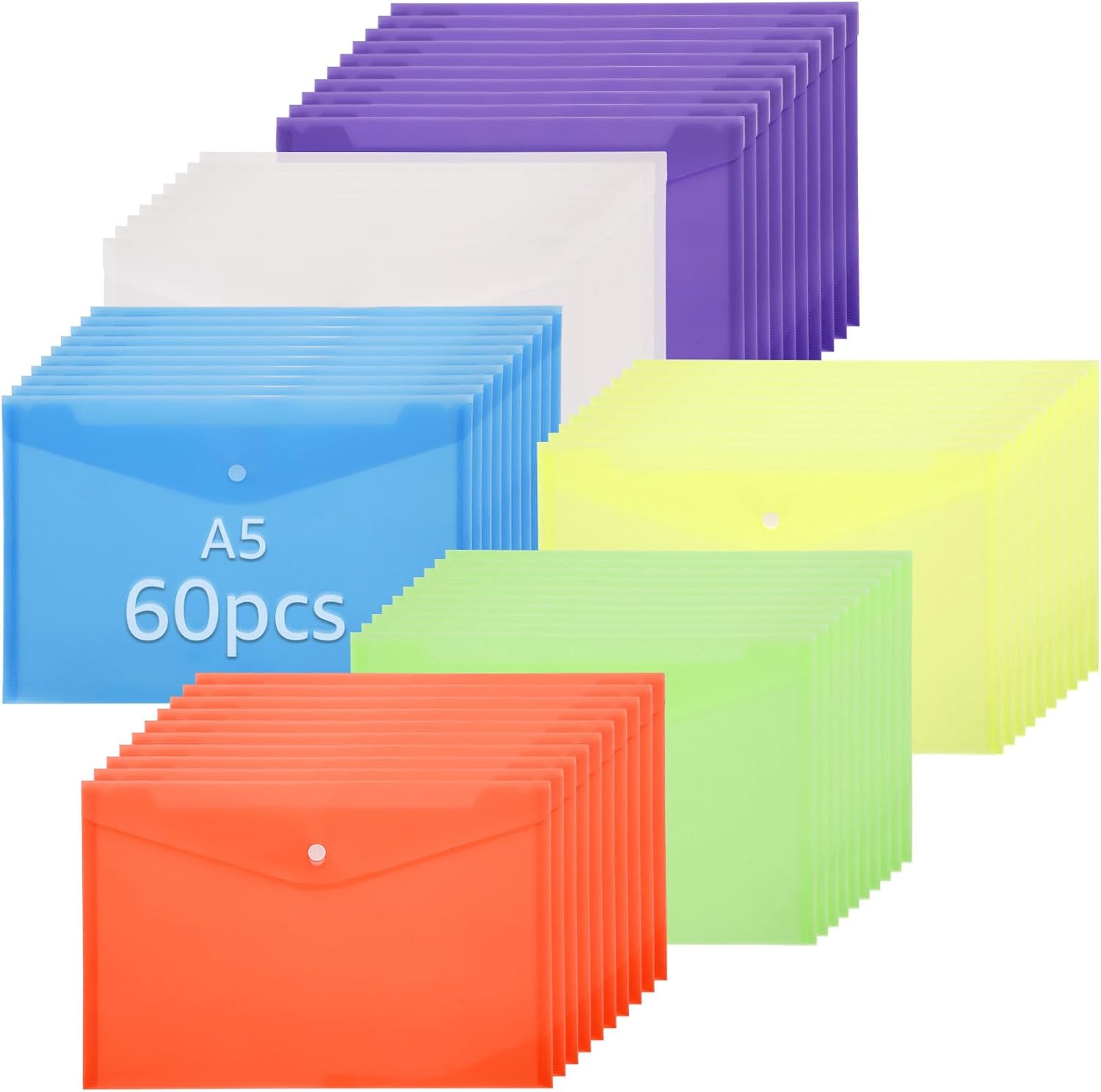 VIDETOL 60 Pcs A5 Plastic Wallets with Popper, A5 Plastic Folders, A5 ...