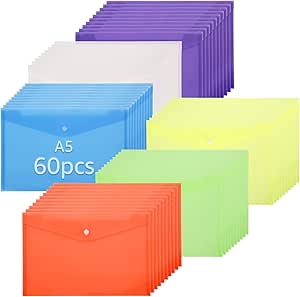 VIDETOL 60 Pcs A5 Plastic Wallets with Popper, A5 Plastic Folders, A5 ...