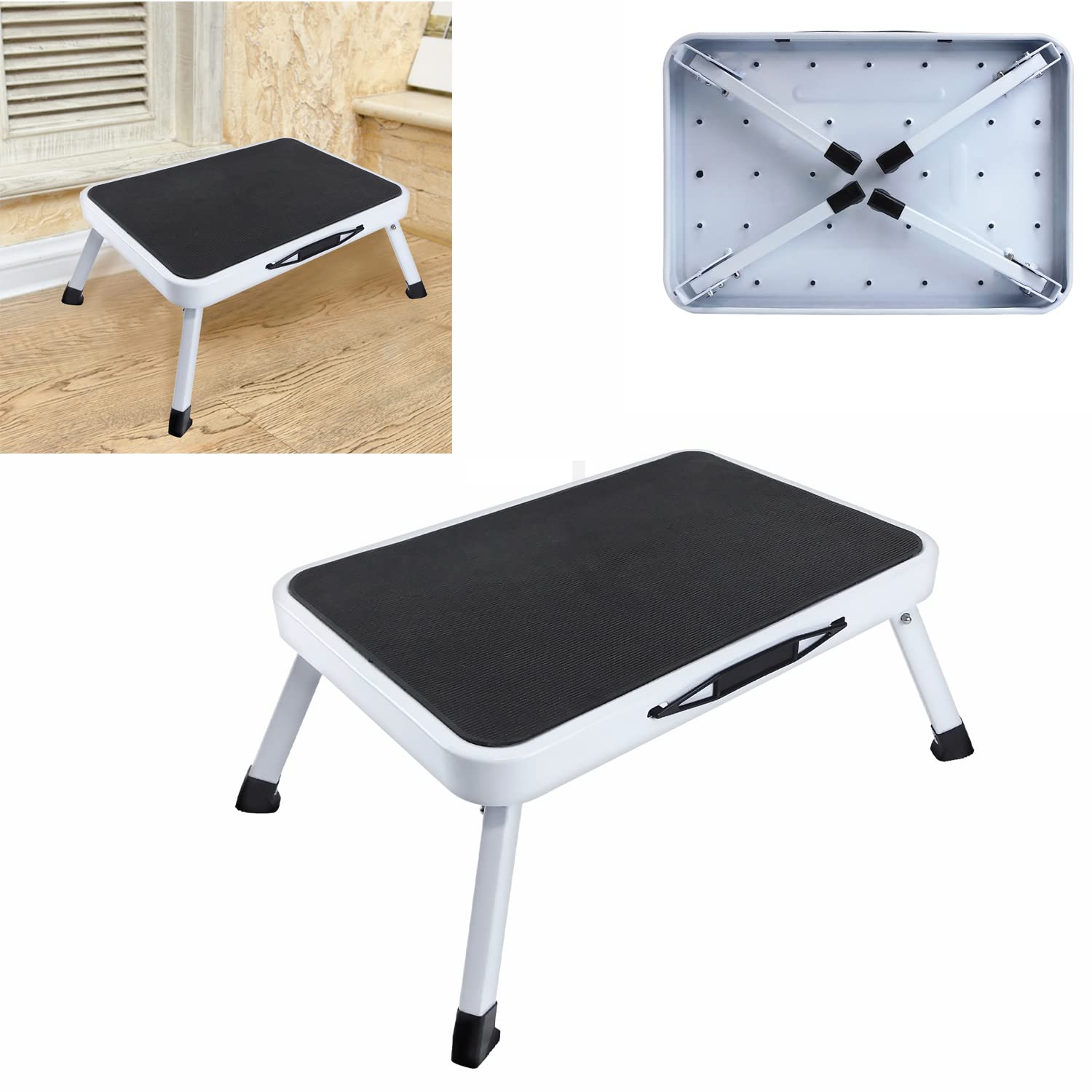 Small Safety Folding Step Ladder 1 Step, Compact Anti-Slip Mat Tread ...