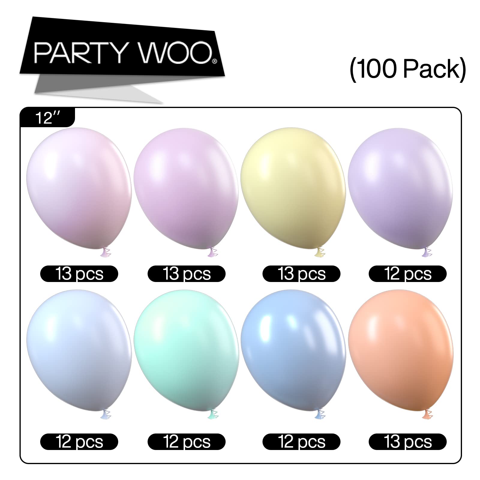 PartyWoo Pastel Balloons, 100 pcs 10 in Pastel Color Balloons in 8 ...