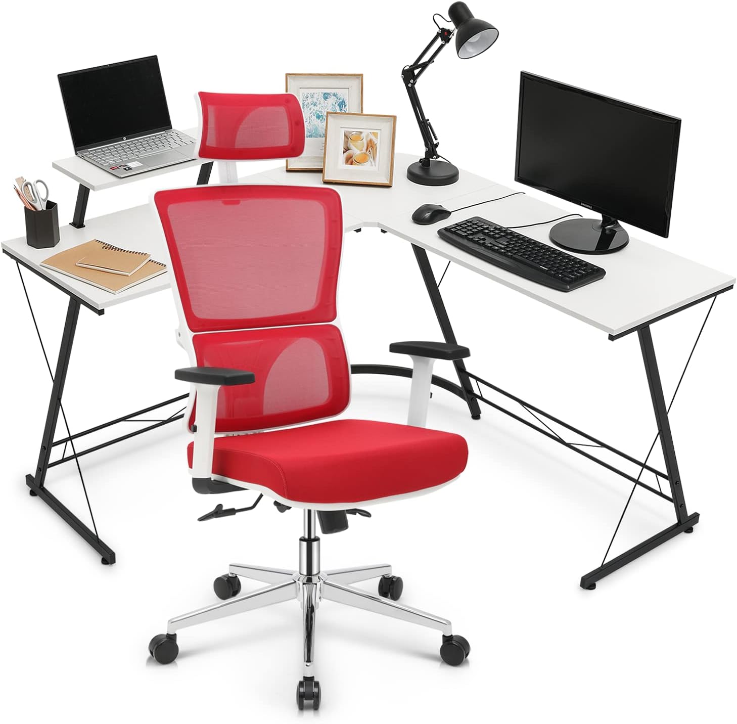 Amazon.com: MoNiBloom Computer Desk Chair Set, L Shaped Computer Desk ...