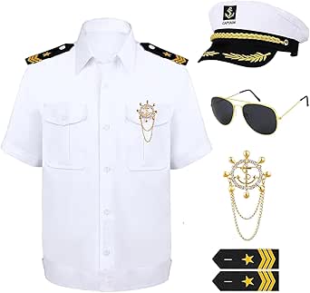 6 Pcs Yacht Captain Sailor Costume for Men,Adult Cruise Accessories Set ...