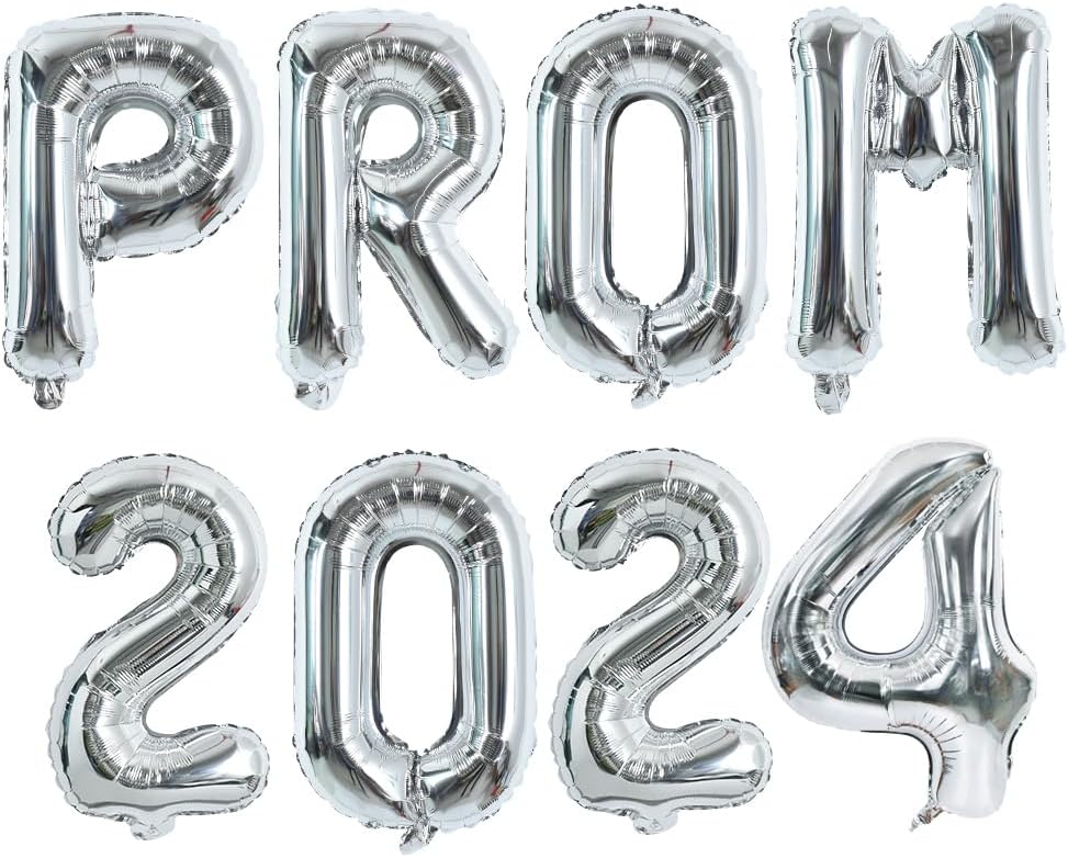 Amazon.com: TONIFUL Prom 2024 Balloons - 16 Inch Silver Prom Letter ...